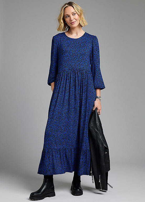 Freemans Blue Print Tiered Maxi Dress | Freemans