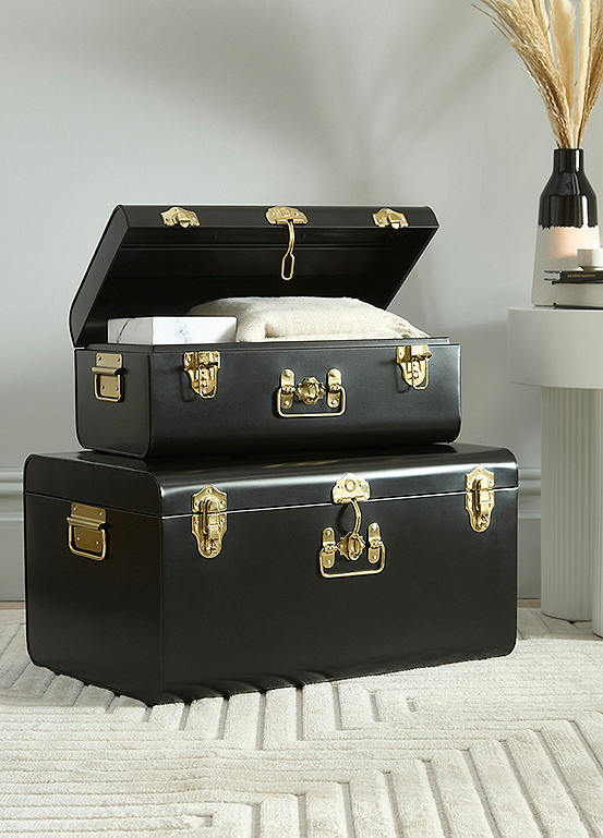 Freemans Home Set of 2 Black Decorative Storage Trunk | Freemans