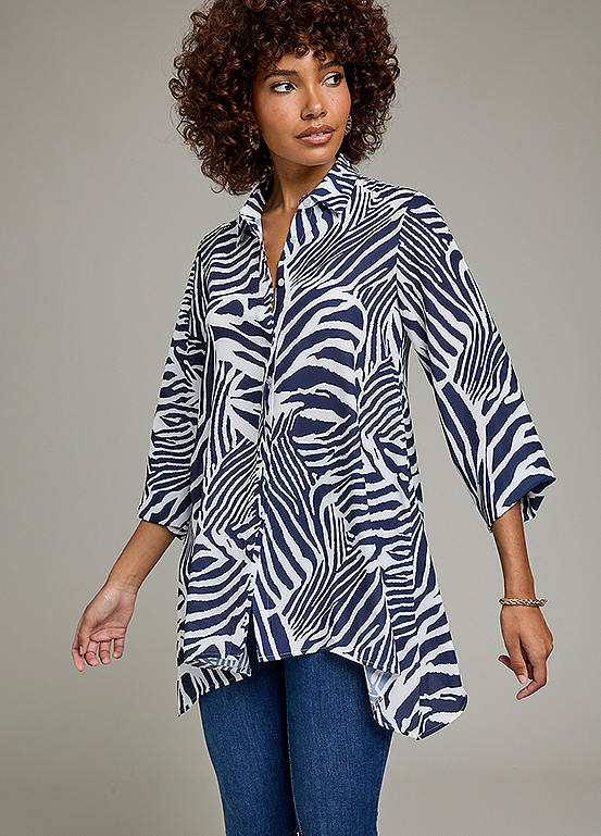 Freemans Navy Print Hanky Hem Blouse | Freemans