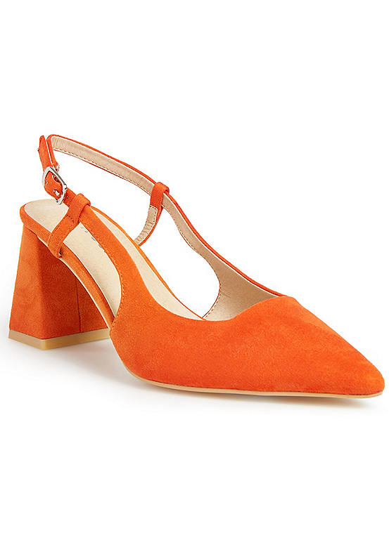 Freemans Orange Flared Block Heel Slingback Court Shoes | Freemans
