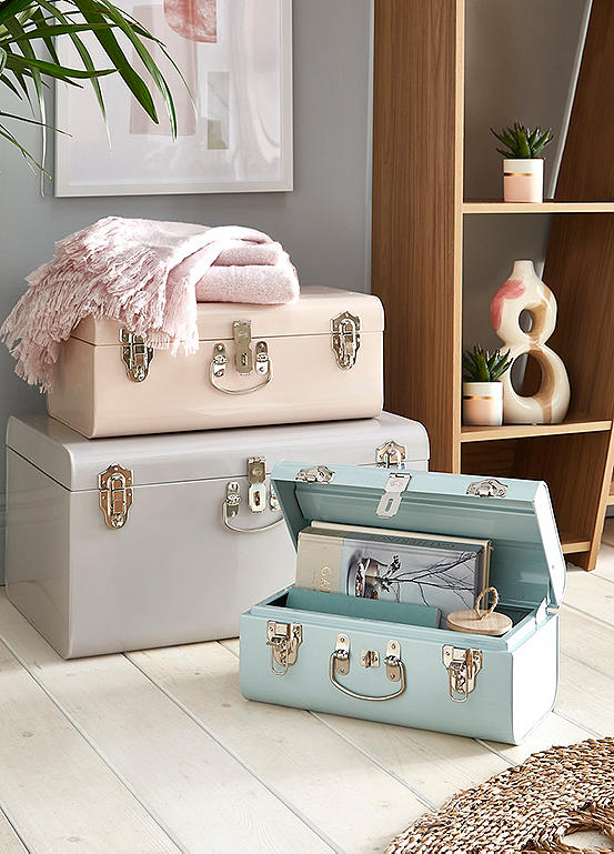 Freemans Set of 3 Storage Trunks - Peach, Dusty Blue, Cream | Freemans