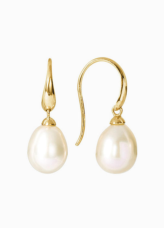 Gorgeous Gold 9ct Solid Gold 10.8mm Freshwater Pearl Hook Drop Earrings ...