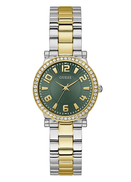 Guess Ladies Polished Silver Case, Sunray Green Dial with Polished ...