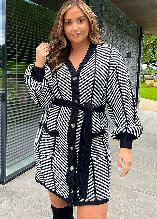 In the Style X Jac Jossa Black & White Herringbone Belted Cardigan ...