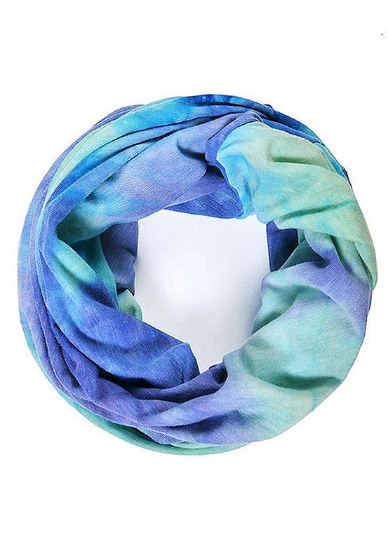 Intrigue Ocean Blue Tie Dye Effect Boho Snood Scarf/Hat | Freemans