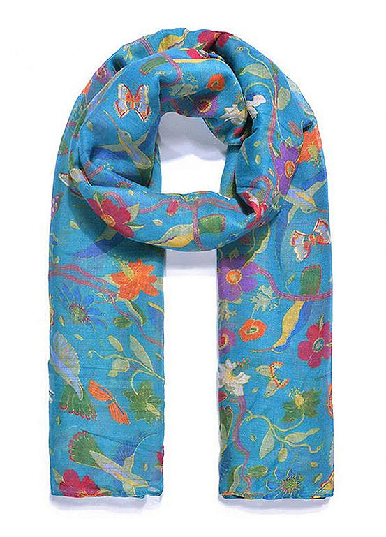 Intrigue Turquoise Vintage Bird & Floral Print Scarf | Freemans