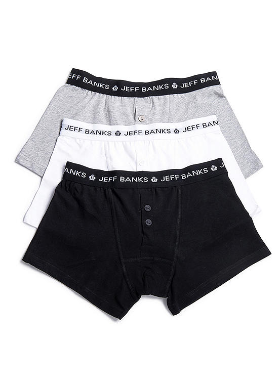 Jeff Banks 3 Pack Assorted Colour Button Fly Boxer Shorts | Freemans