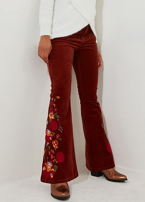 Joe Browns Floral Embroidered Kick Flare Stretch Cord Trousers | Freemans