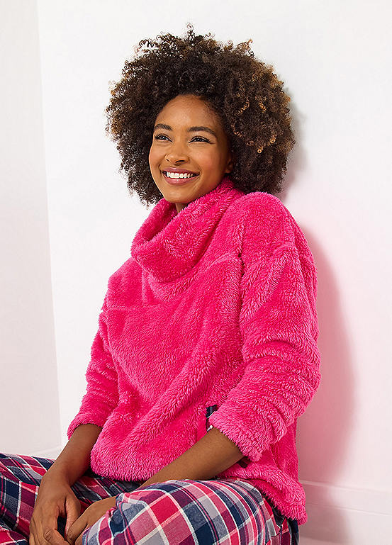 Joe Browns Oversized Cosy Pink Fleece Funnel Neck Top | Freemans