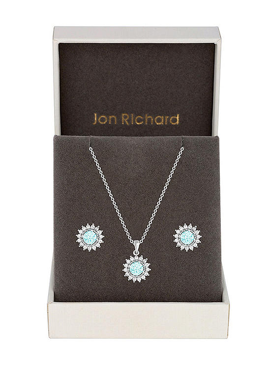 Jon Richard Rhodium Plated Aqua Jewellery Set - Gift Boxed | Freemans
