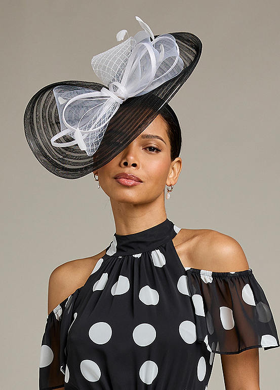 Kaleidoscope Black and White Mix Loop & Feather Saucer Fascinator ...