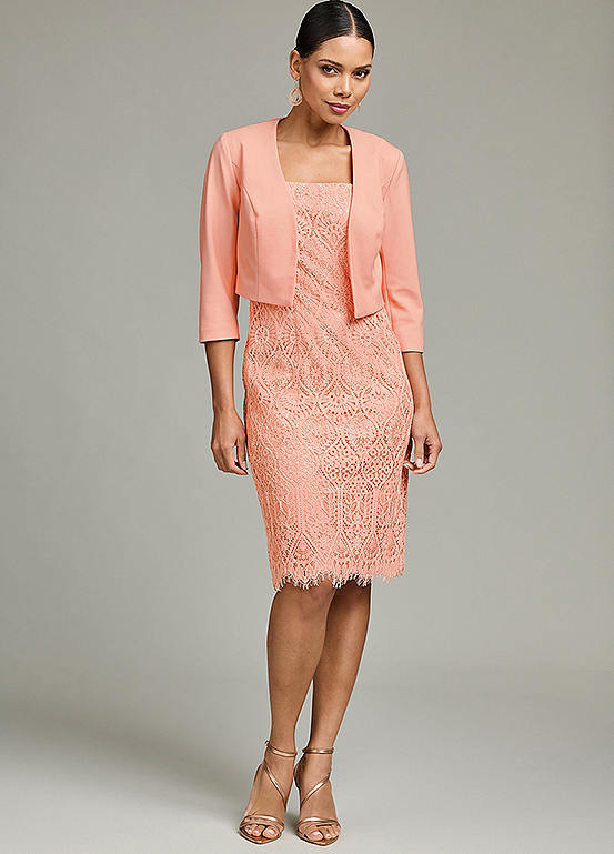 Kaleidoscope Coral Lace Dress & Jacket | Freemans