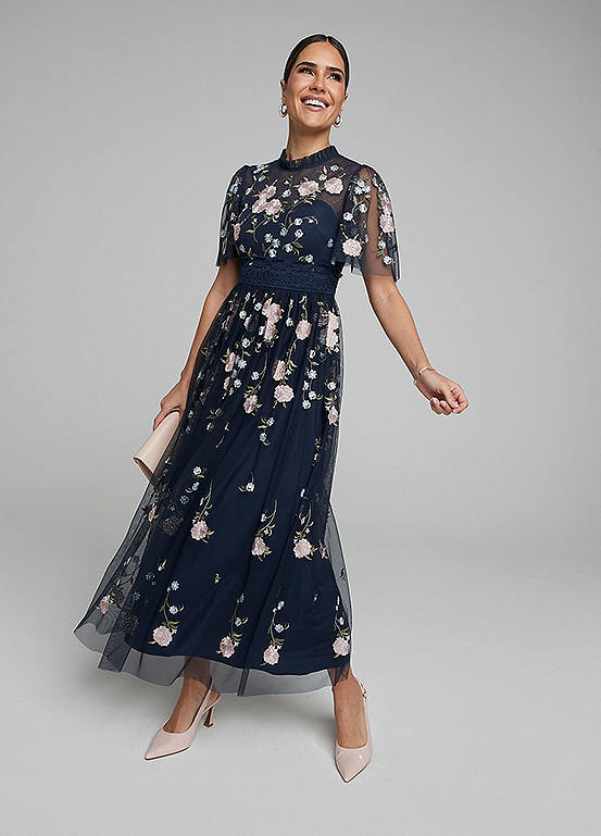 Kaleidoscope Navy Embroidered Maxi Dress | Freemans