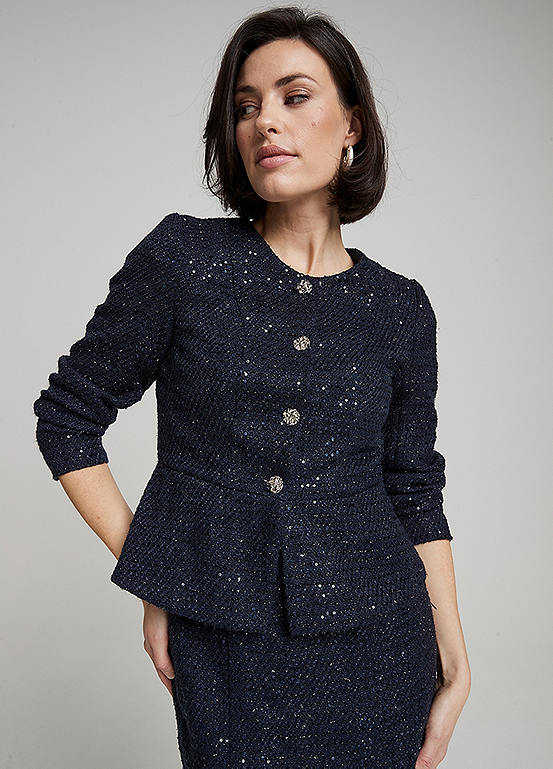 Kaleidoscope Navy Peplum Boucle Jacket | Freemans