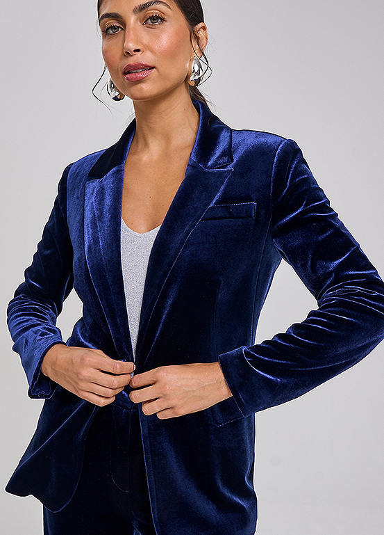 Kaleidoscope Navy Velvet Blazer | Freemans
