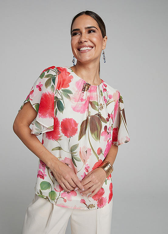 Kaleidoscope Pink Floral Split Sleeve Blouse | Freemans