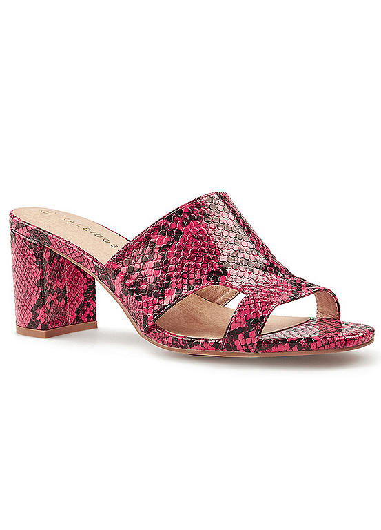 Kaleidoscope Pink Multi Snake Heeled Mule Sandals | Freemans