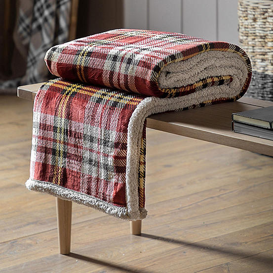 Kilburn & Scott Red Plaid Sherpa Throw | Freemans