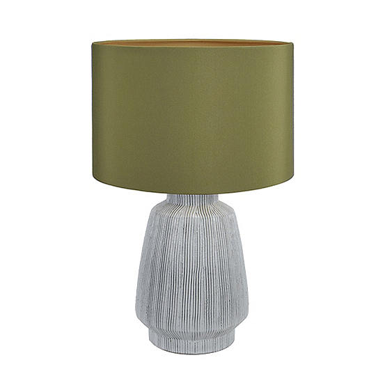 Kythira White Linear Design Stoneware Table Lamp | Freemans