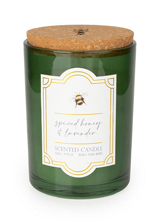 Large Glass Candle with Cork Lid Bees Ochre - 11 cm | Freemans