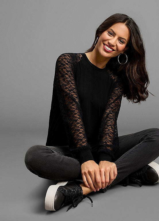 Laura Scott Lace Square Neck Top | Freemans