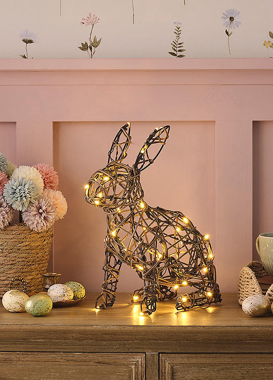 Lights4Fun Battery Operated Light Up Rattan Easter Bunny Decorations | Freemans