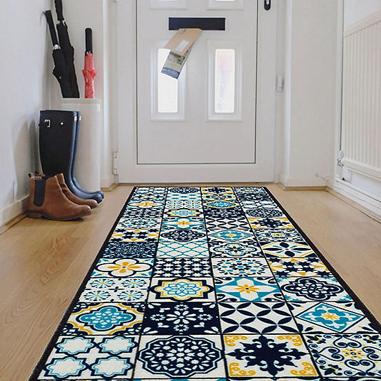 Likewise Rugs & Matting Victorian Tile Teal Runner | Freemans