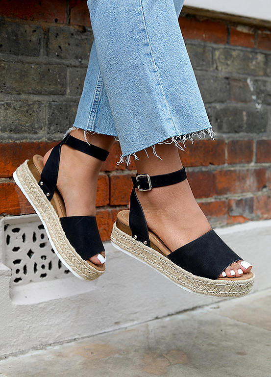 Linzi Luna Black Espadrille Wedges | Freemans