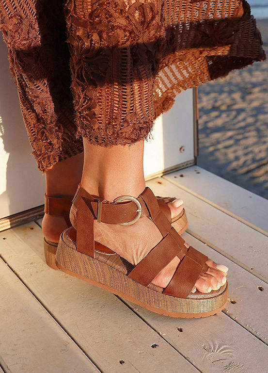 Linzi Tori Tan Gladiator Flatform Sandals | Freemans