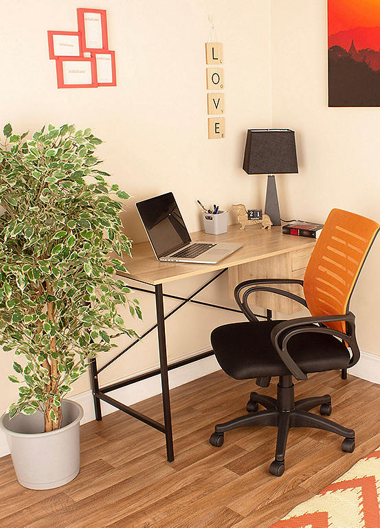 Loft Office 2 Drawer Oak Effect Desk With Metal Legs | Freemans