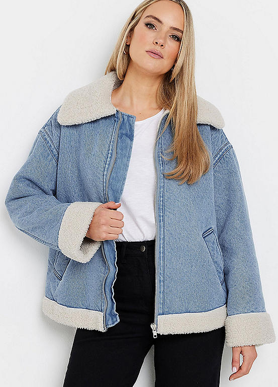 Long Tall Sally Denim Borg Zip Jacket | Freemans