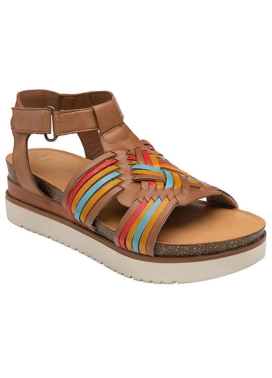Lotus Cairns Tan Multi Leather Open-Toe Flatform Sandals | Freemans