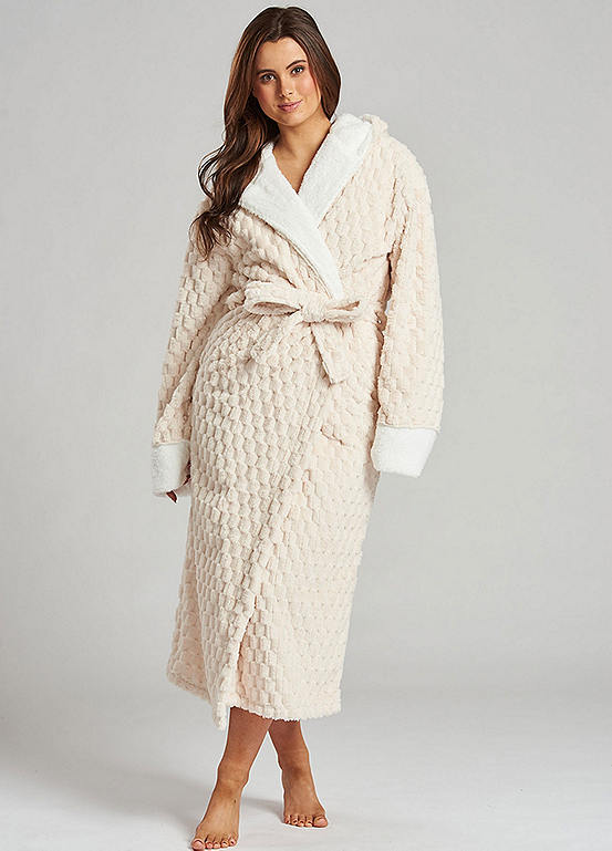 Loungeable Geometric Luxury Hooded Maxi Robe | Freemans