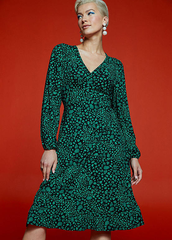 Love Mark Heyes Green Print Flippy Hem Dress | Freemans