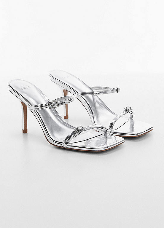 Mango May Silver Metallic Strap Heeled Sandals | Freemans