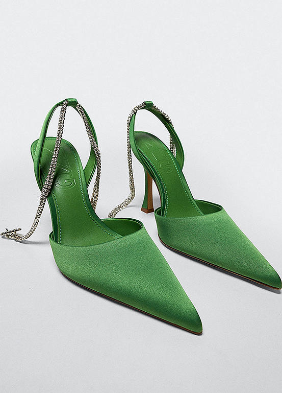 Mango Trashy Satin Diamante Ankle Strap Court Shoes | Freemans