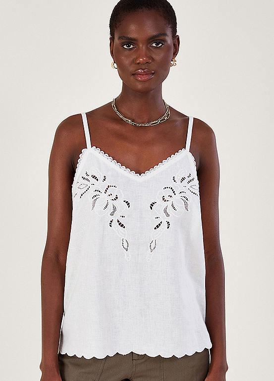 Monsoon Cutwork Embroidery Linen Blend Cami Top | Freemans