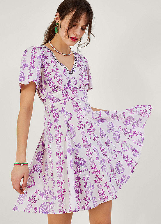 Monsoon Embellished Shell Print Short Dress | Freemans