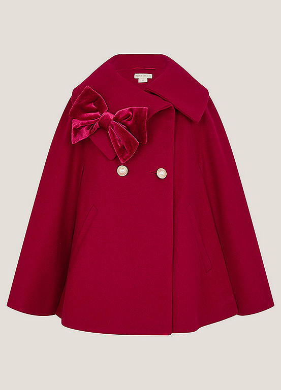 Monsoon Kids Velvet Bow Cape Jacket | Freemans