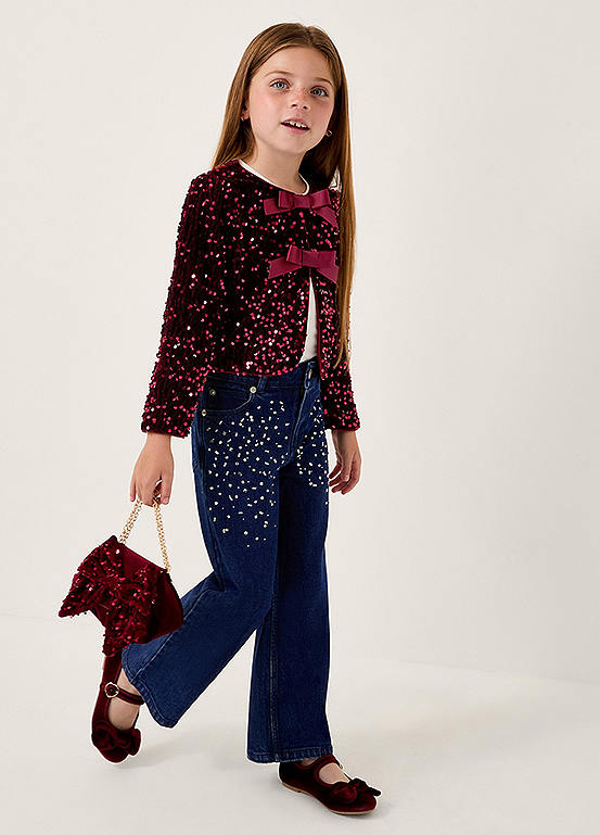 Monsoon Kids Velvet Sequin Bow Jacket | Freemans