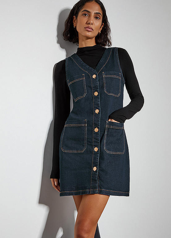 Monsoon Pia Denim Pinafore Mini Dress | Freemans