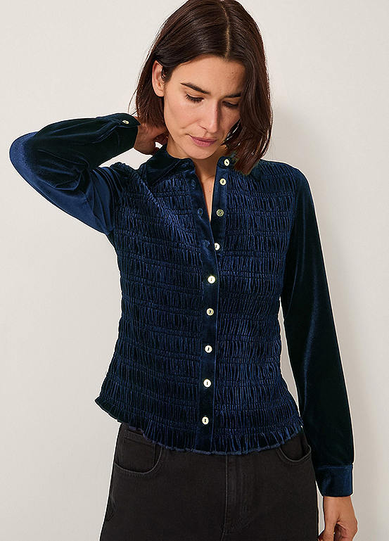 Monsoon Sam Smocked Stretch Velvet Shirt | Freemans