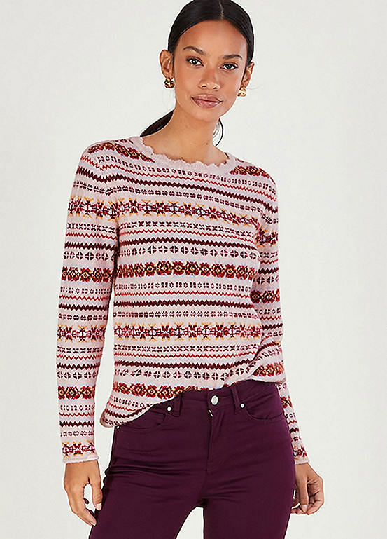 Monsoon Scallop Neck All-Over Fairisle Print Jumper | Freemans