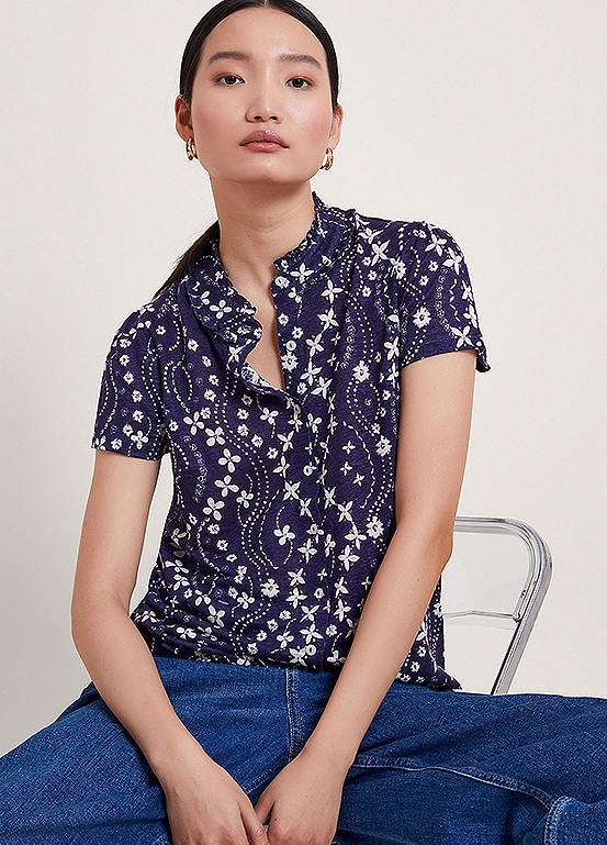 Monsoon Serena Floral Linen Top | Freemans