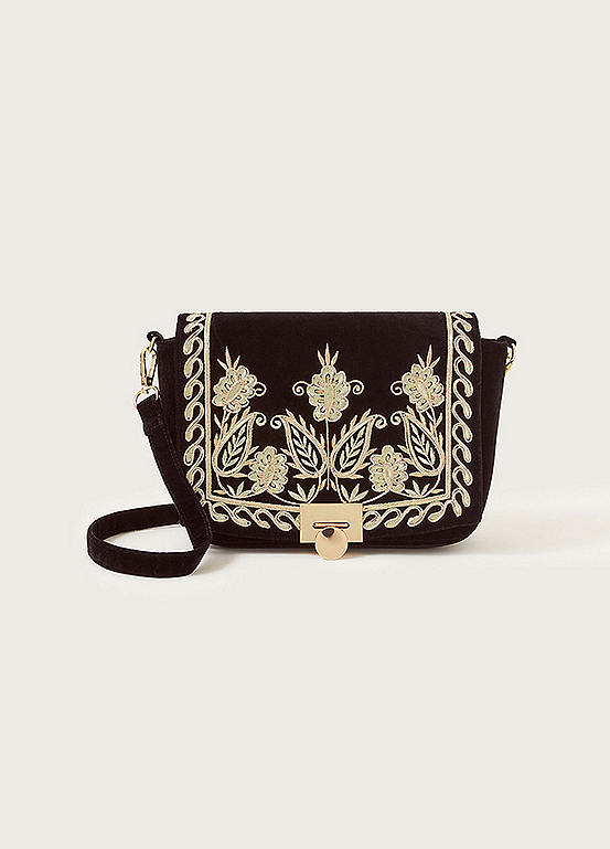 Monsoon Velvet Embroidered Crossbody Bag | Freemans