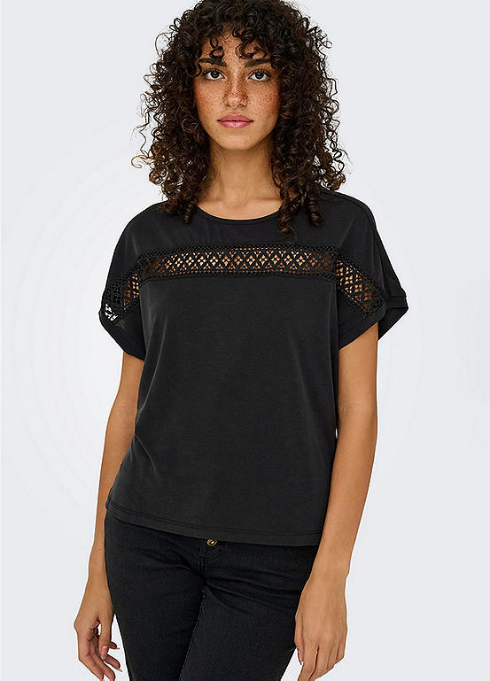 Only Cap Sleeve Lace Panel Blouse | Freemans