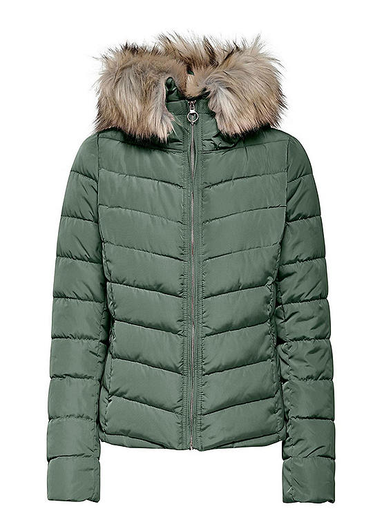 Only Faux Fur Trim Quilted Jacket | Freemans