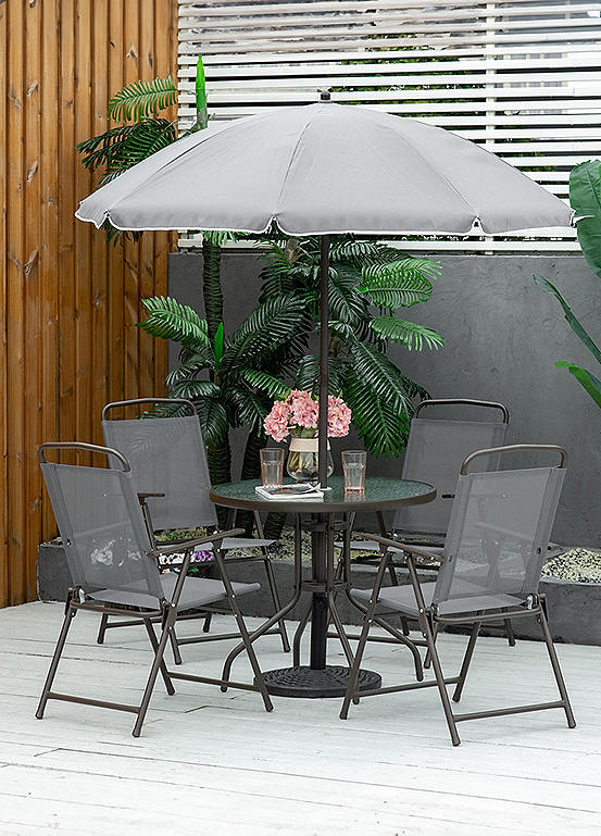 Outsunny 6 Piece Dining Set with Parasol | Freemans