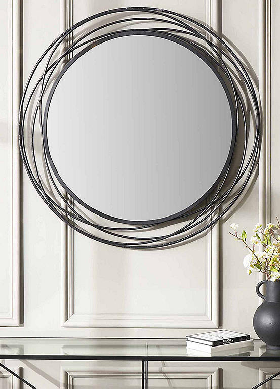 Pacific Black Metal Swirl Round Wall Mirror | Freemans