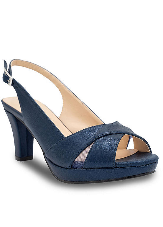 Paradox London Navy Shimmer Sling Back Platform Sandals | Freemans